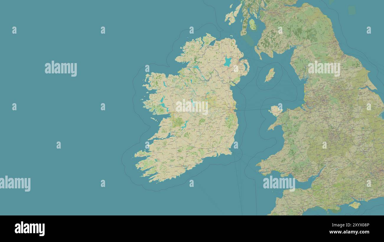 Ireland Island in the Celtic Sea on a topographic, OSM Humanitarian ...