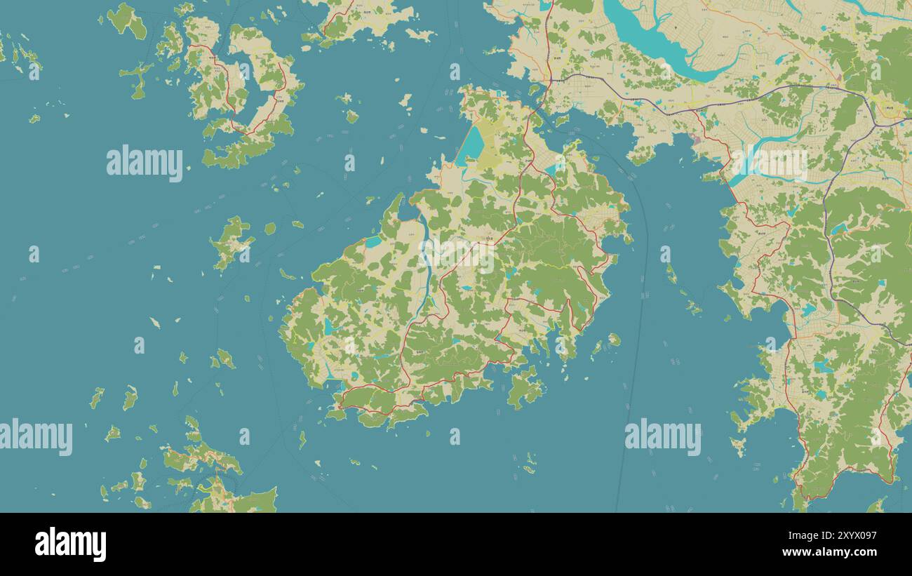 Jindo Island in the Japan Sea on a topographic, OSM Humanitarian style map Stock Photo - Alamy