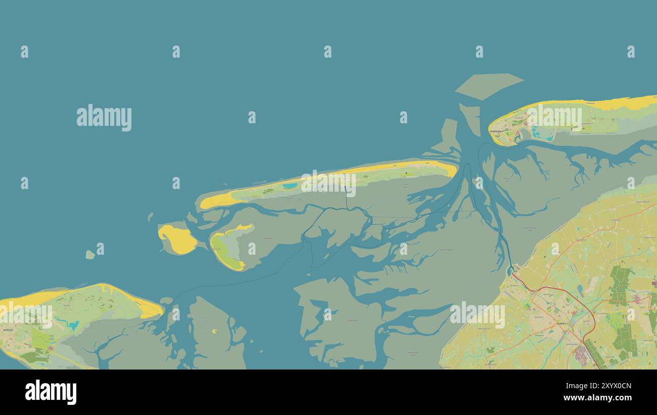 Juist Island in the North Sea on a topographic, OSM Humanitarian style ...