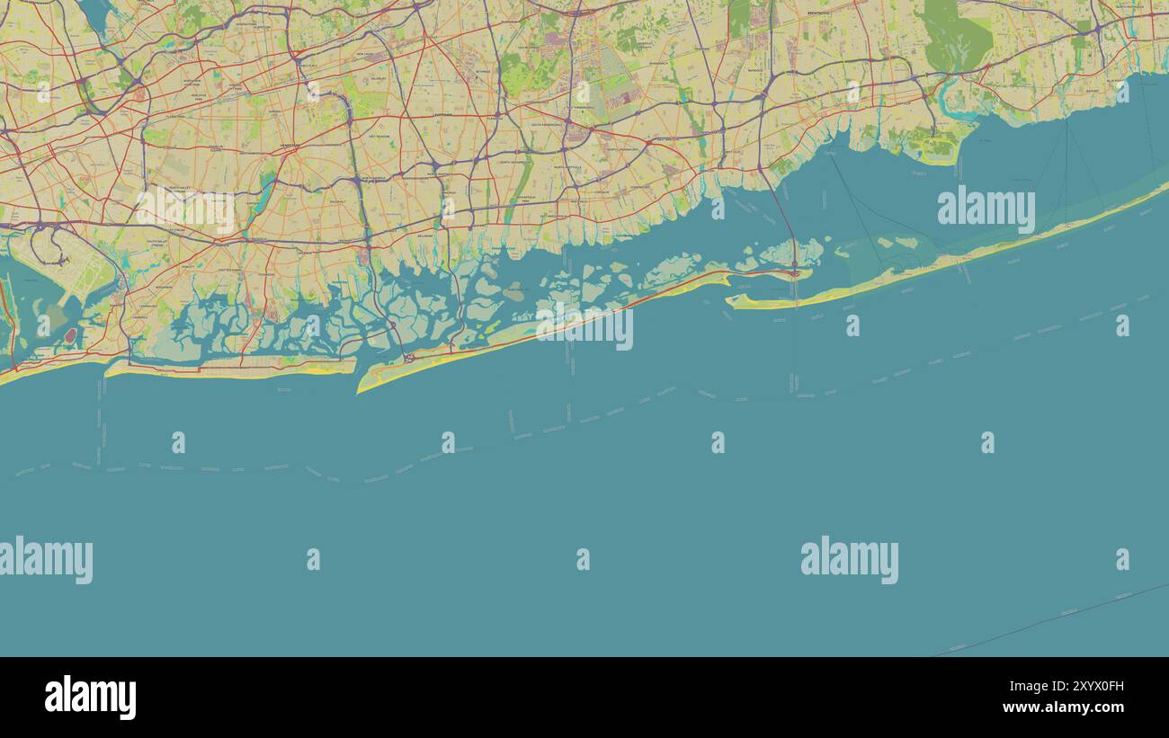 Jones Beach Island in the North Atlantic Ocean on a topographic, OSM ...