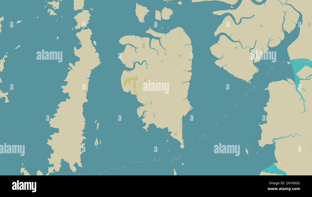 Kan Maw Kyun Island in the Andaman or Burma Sea on a topographic, OSM ...