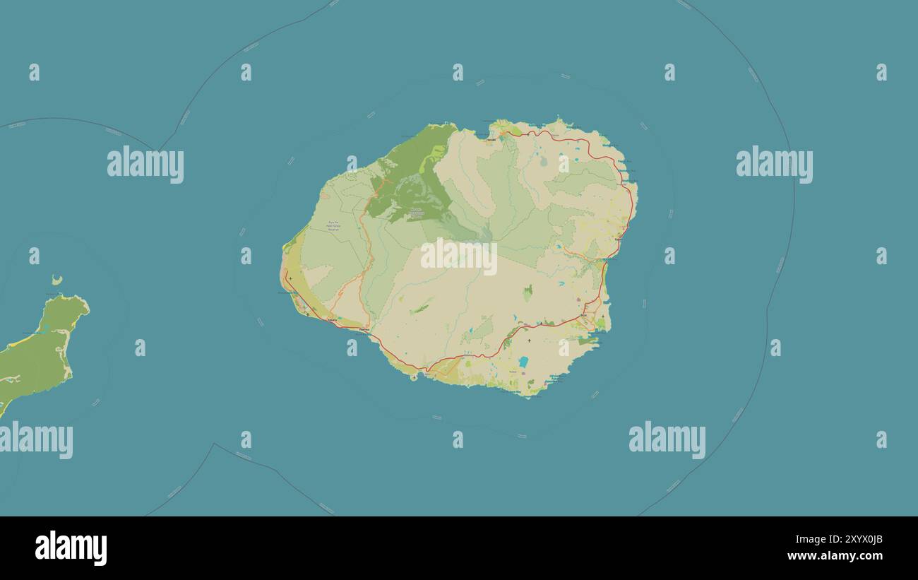 Kauai Island in the North Pacific Ocean on a topographic, OSM ...