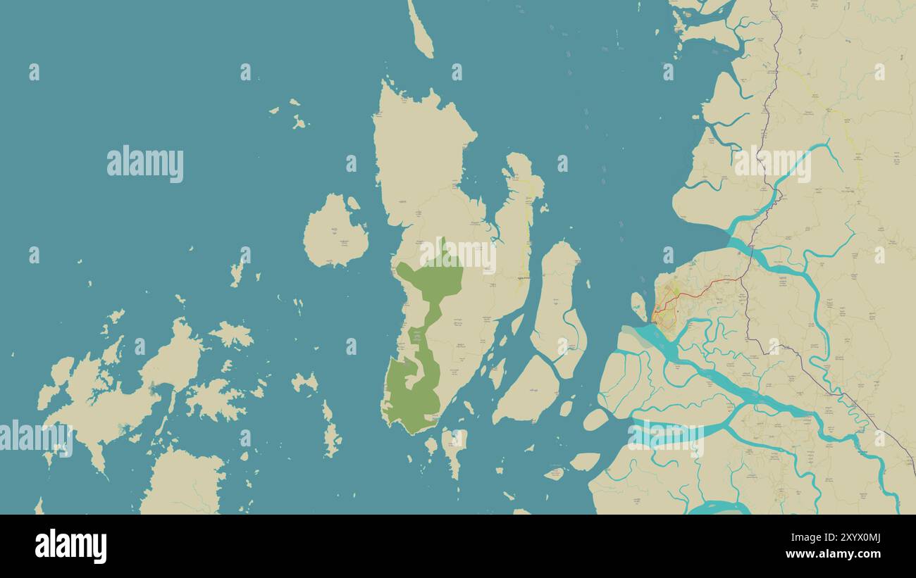 Katan Kyun Island in the Andaman or Burma Sea on a topographic, OSM ...