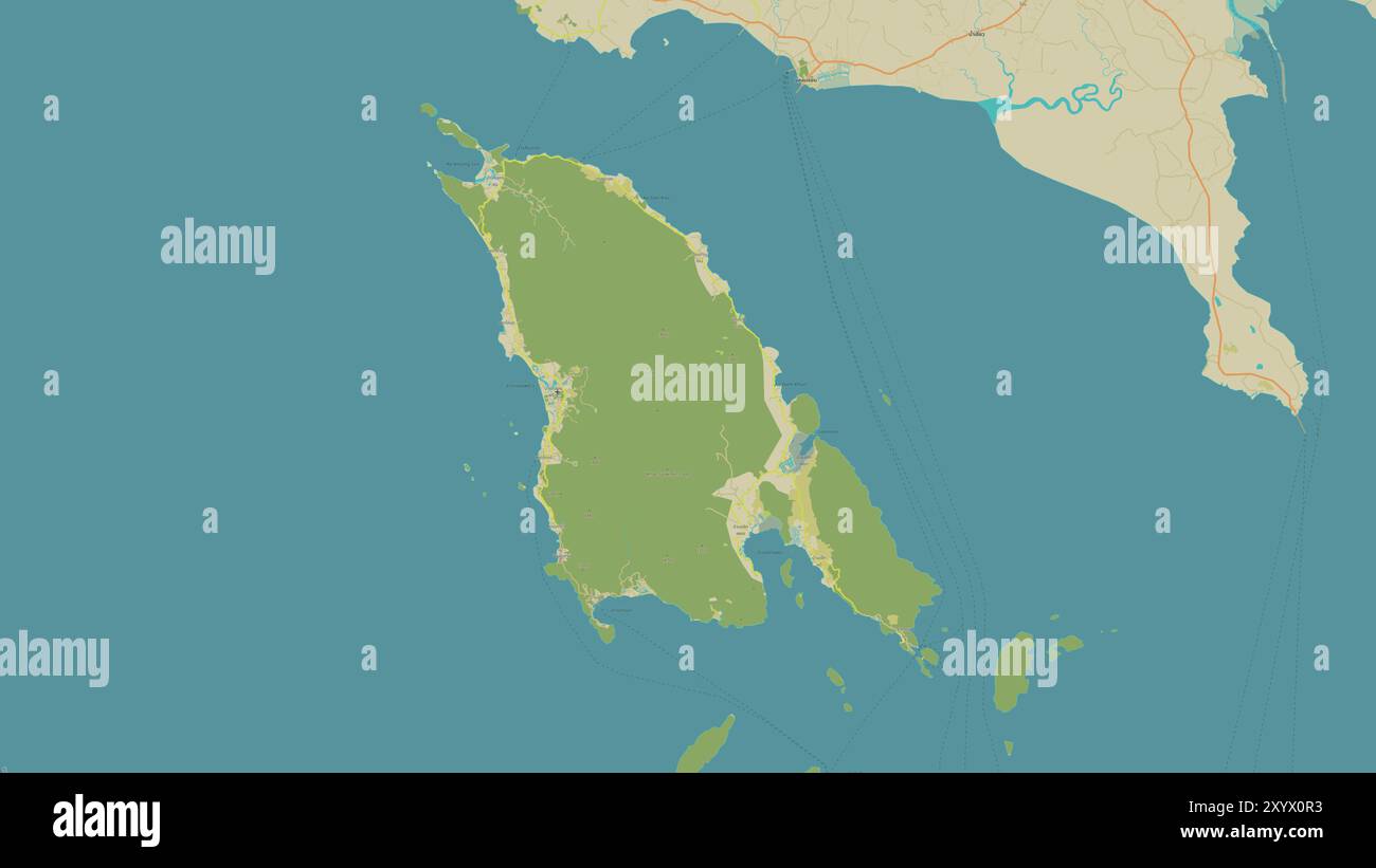Ko Chang Island in the Gulf of Thailand on a topographic, OSM ...