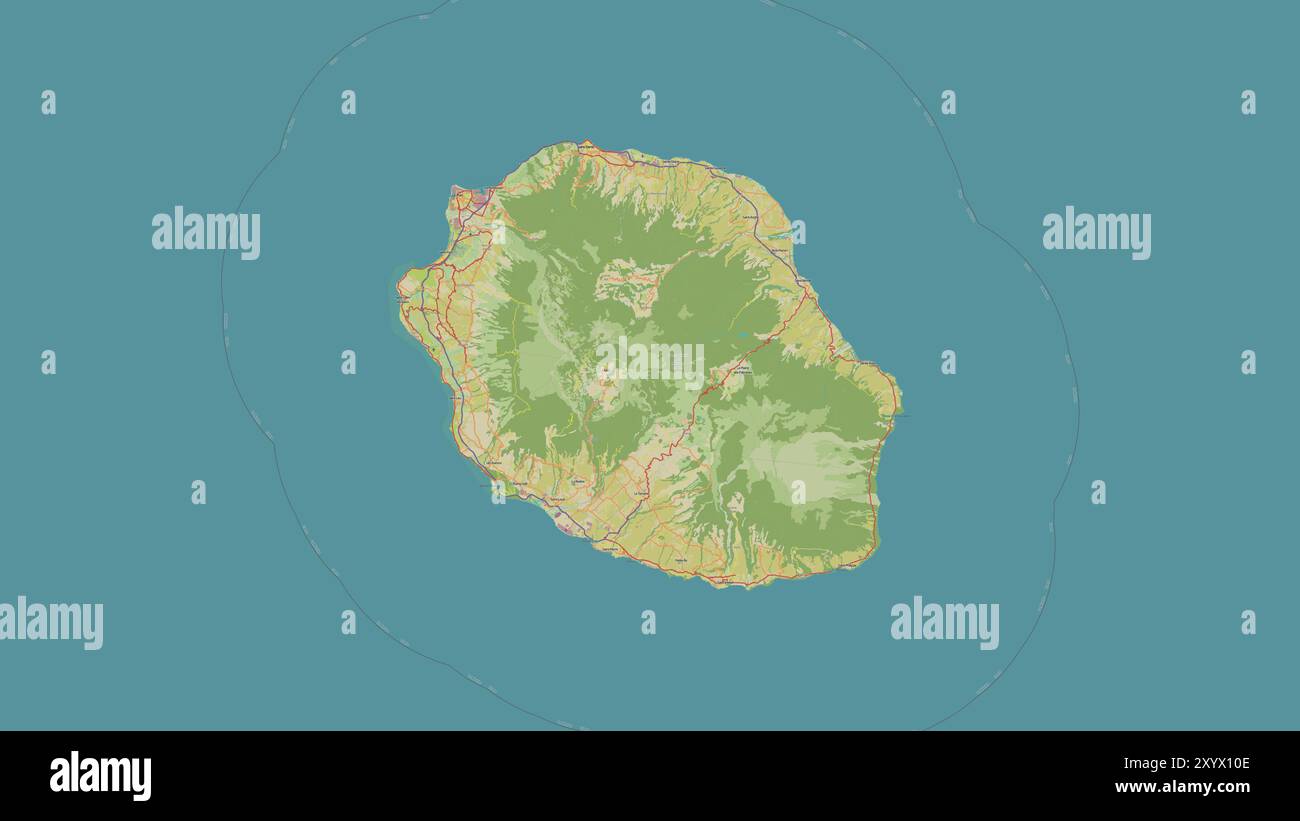La Reunion Island in the Indian Ocean on a topographic, OSM ...