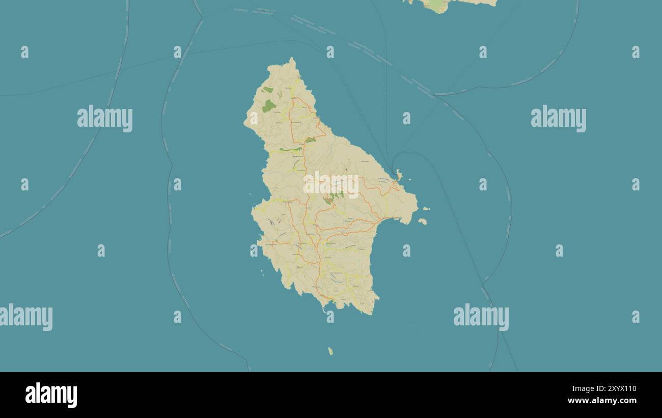 Kythira Island in the Aegean Sea on a topographic, OSM Humanitarian ...