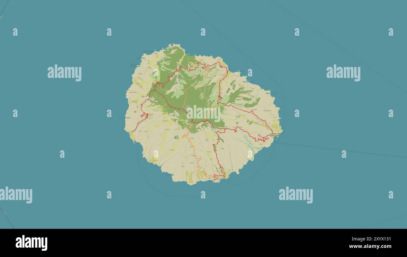 La Gomera Island in the North Atlantic Ocean on a topographic, OSM ...