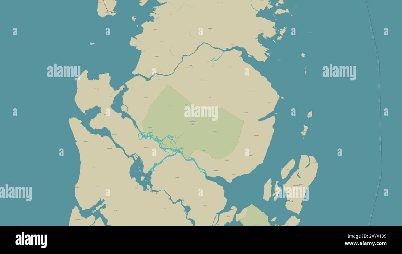 Kobroor Island in the Arafura Sea on a topographic, OSM Humanitarian ...