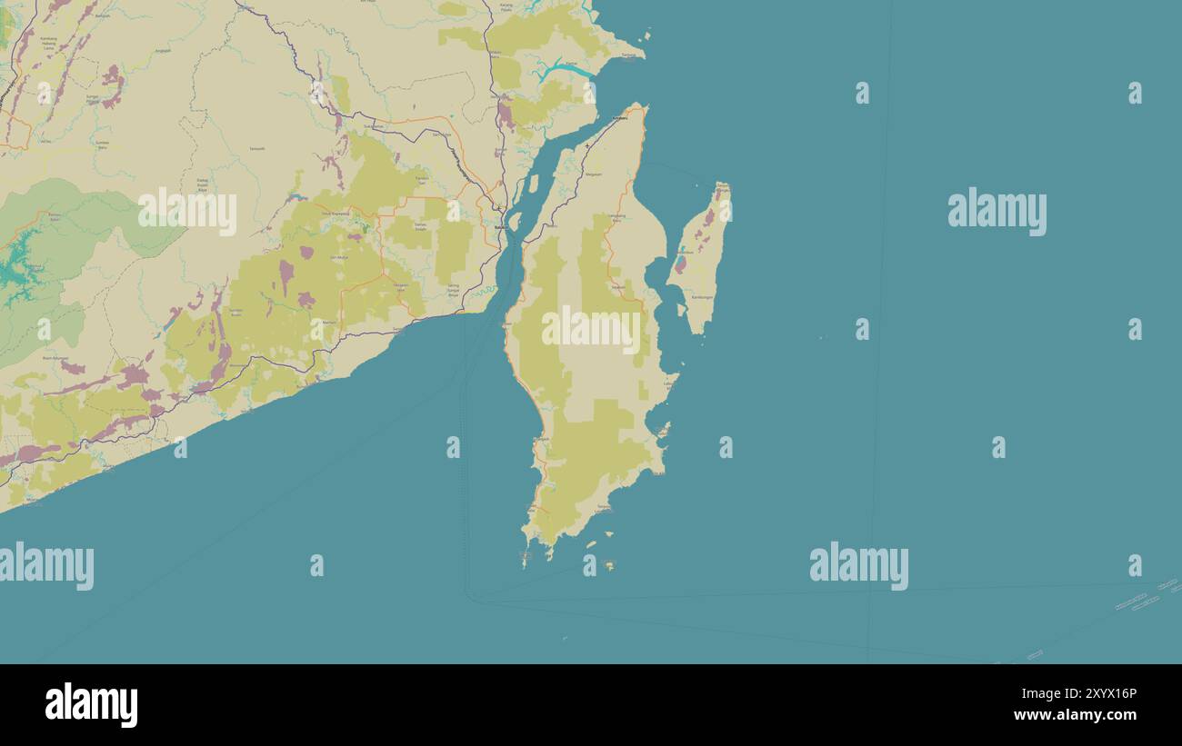 Pulau Laut in the Java Sea on a topographic, OSM Humanitarian style map ...