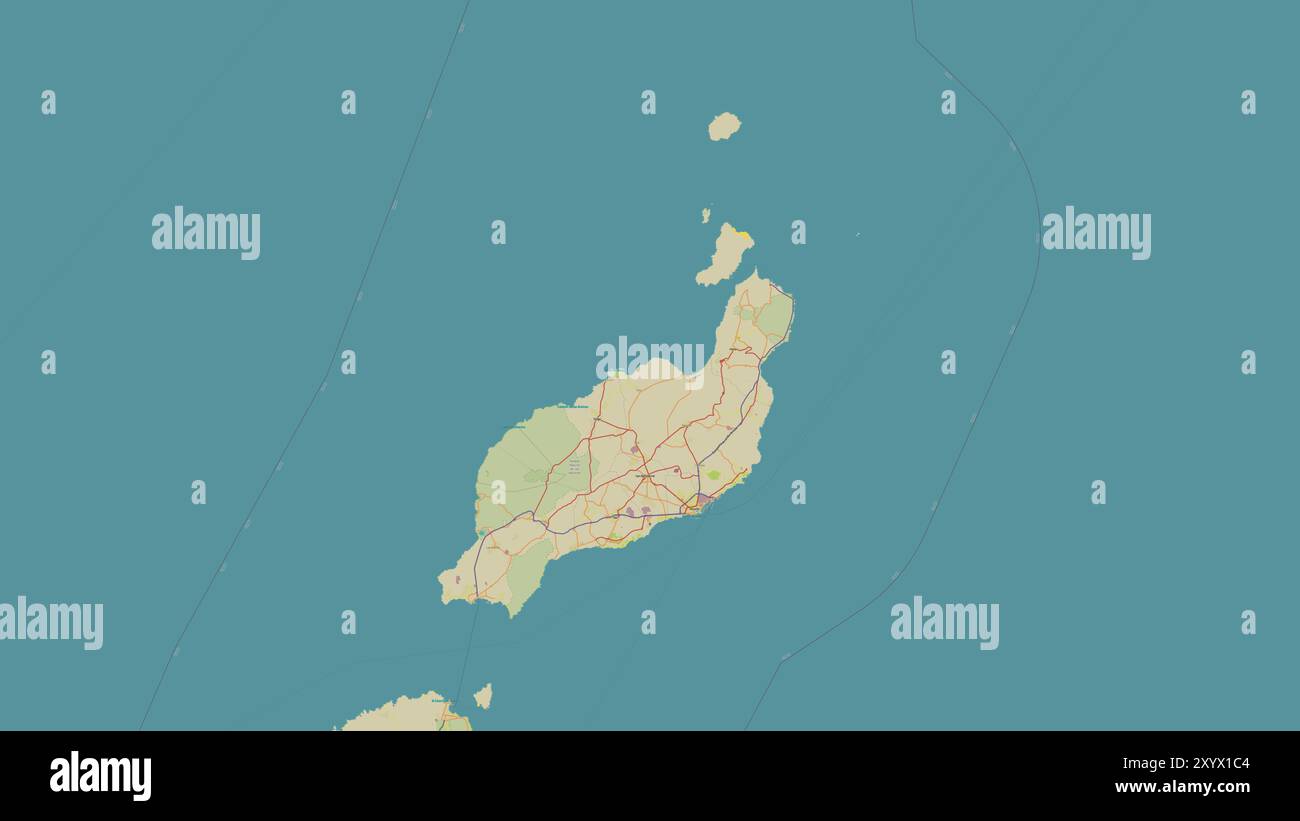 Lanzarote Island in the North Atlantic Ocean on a topographic, OSM ...