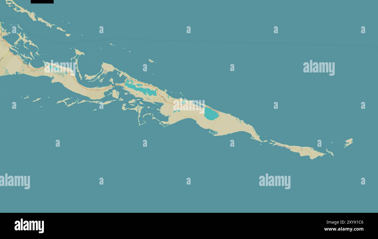 Little Exuma Island in the North Atlantic Ocean on a topographic, OSM ...