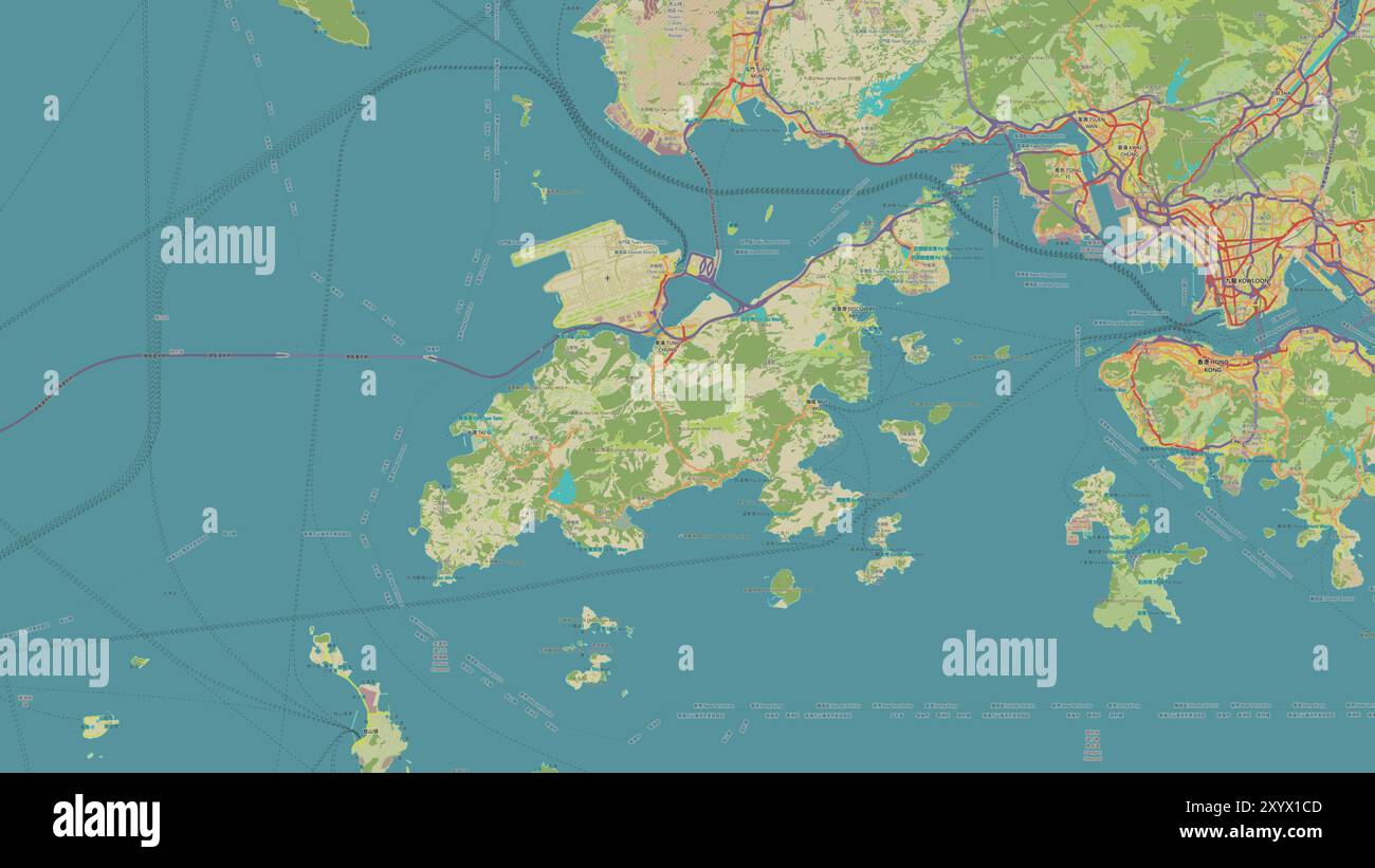 Lantau Island in the South China Sea on a topographic, OSM Humanitarian ...