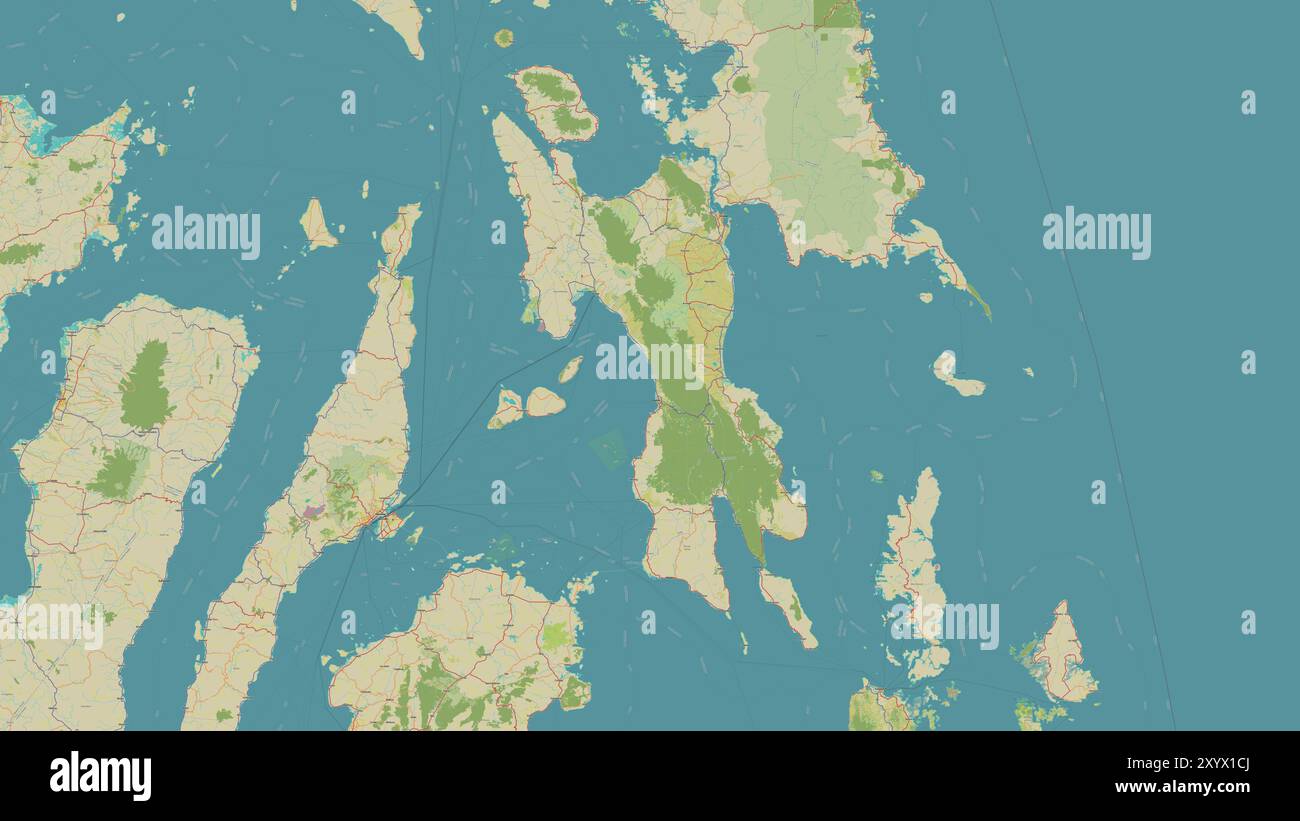 Leyte Island in the Philippine Sea on a topographic, OSM Humanitarian ...