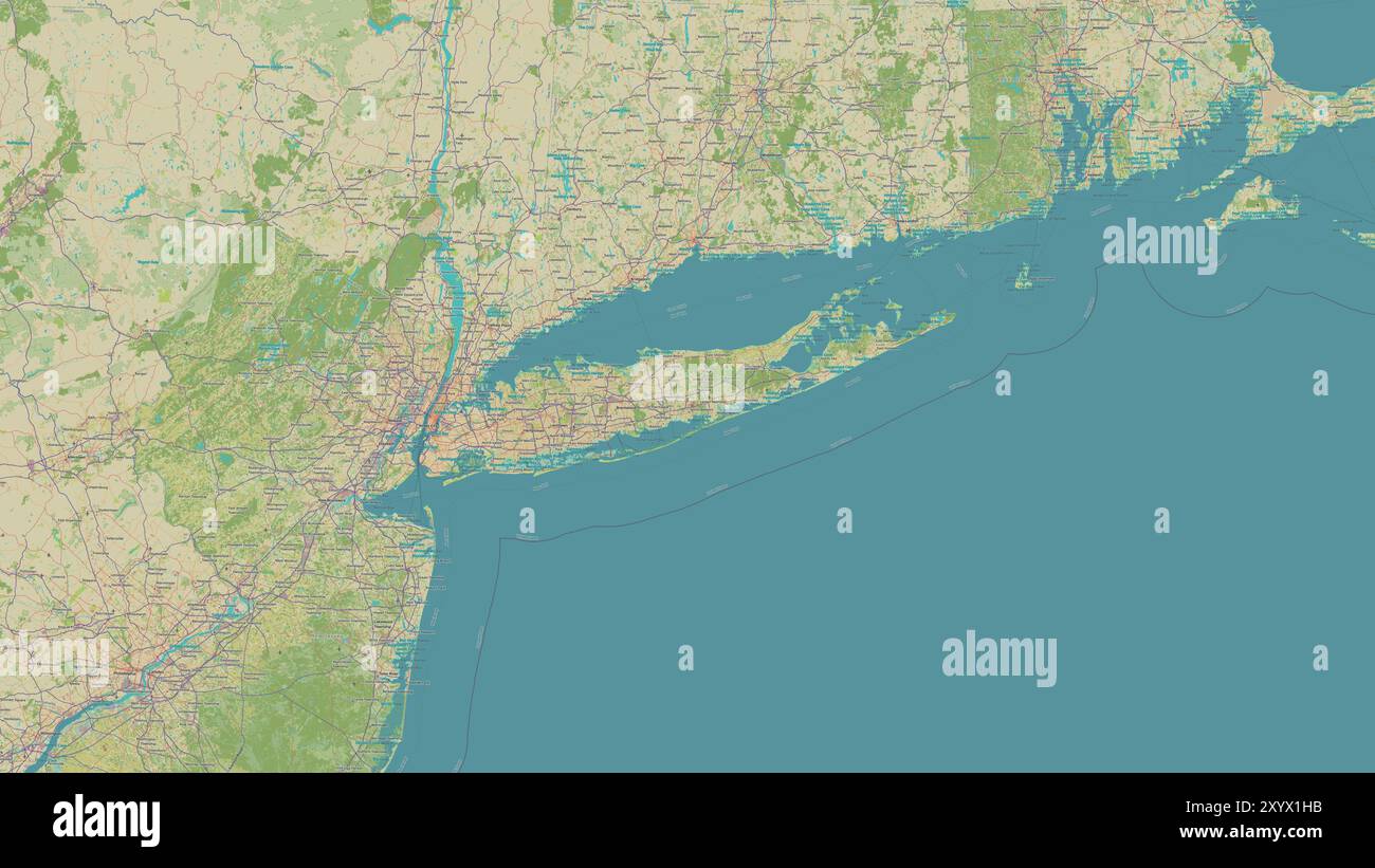 Long Island in the North Atlantic Ocean on a topographic, OSM ...