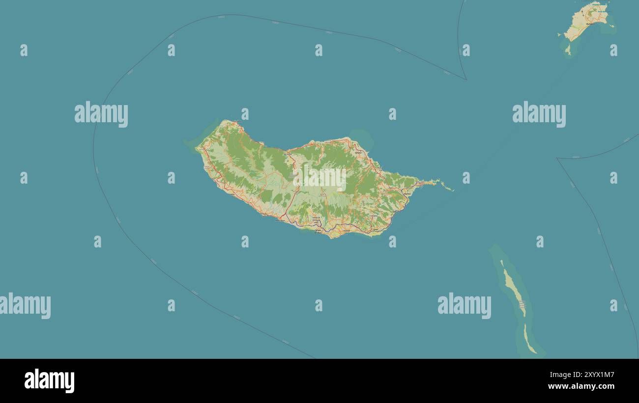 Madeira Island in the North Atlantic Ocean on a topographic, OSM ...
