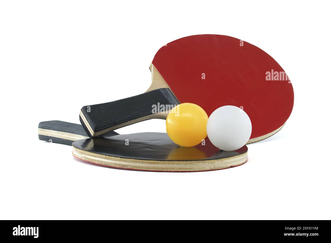 Pair of table tennis rackets and a table tennis balls isolated on white ...