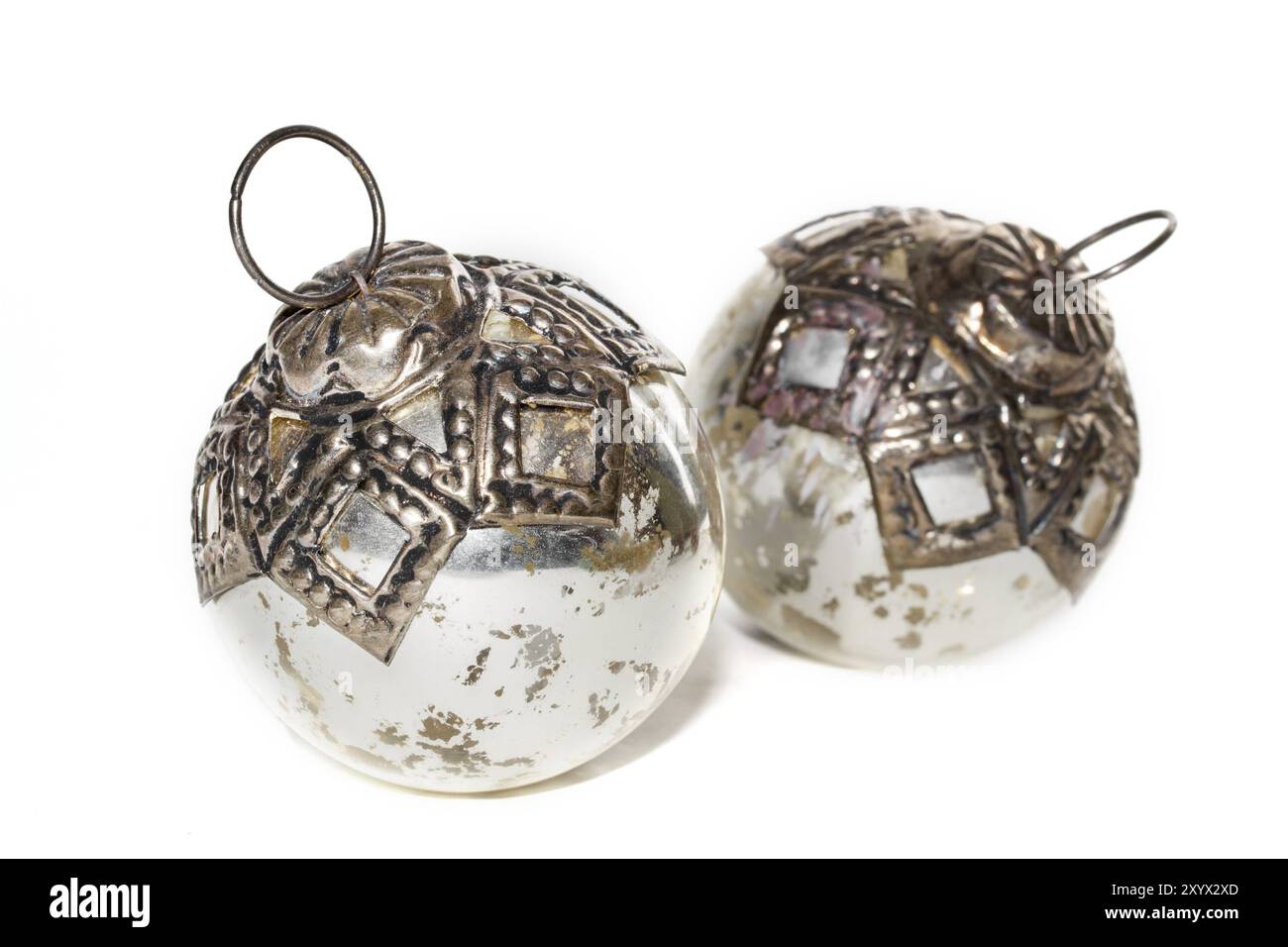 Two old Christmas baubles on a white background Stock Photo - Alamy