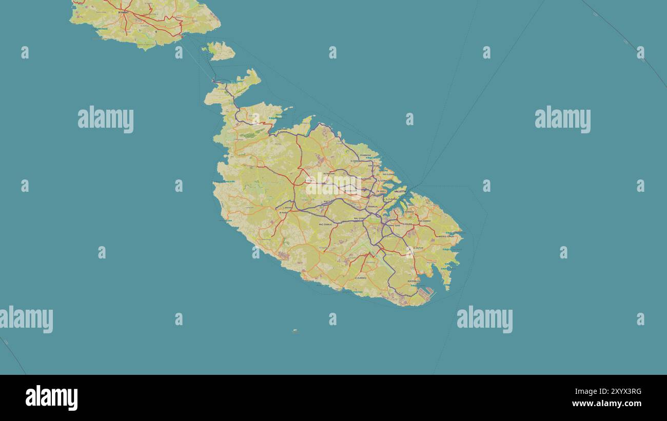 Malta Island in the Mediterranean Sea - Eastern Basin on a topographic ...