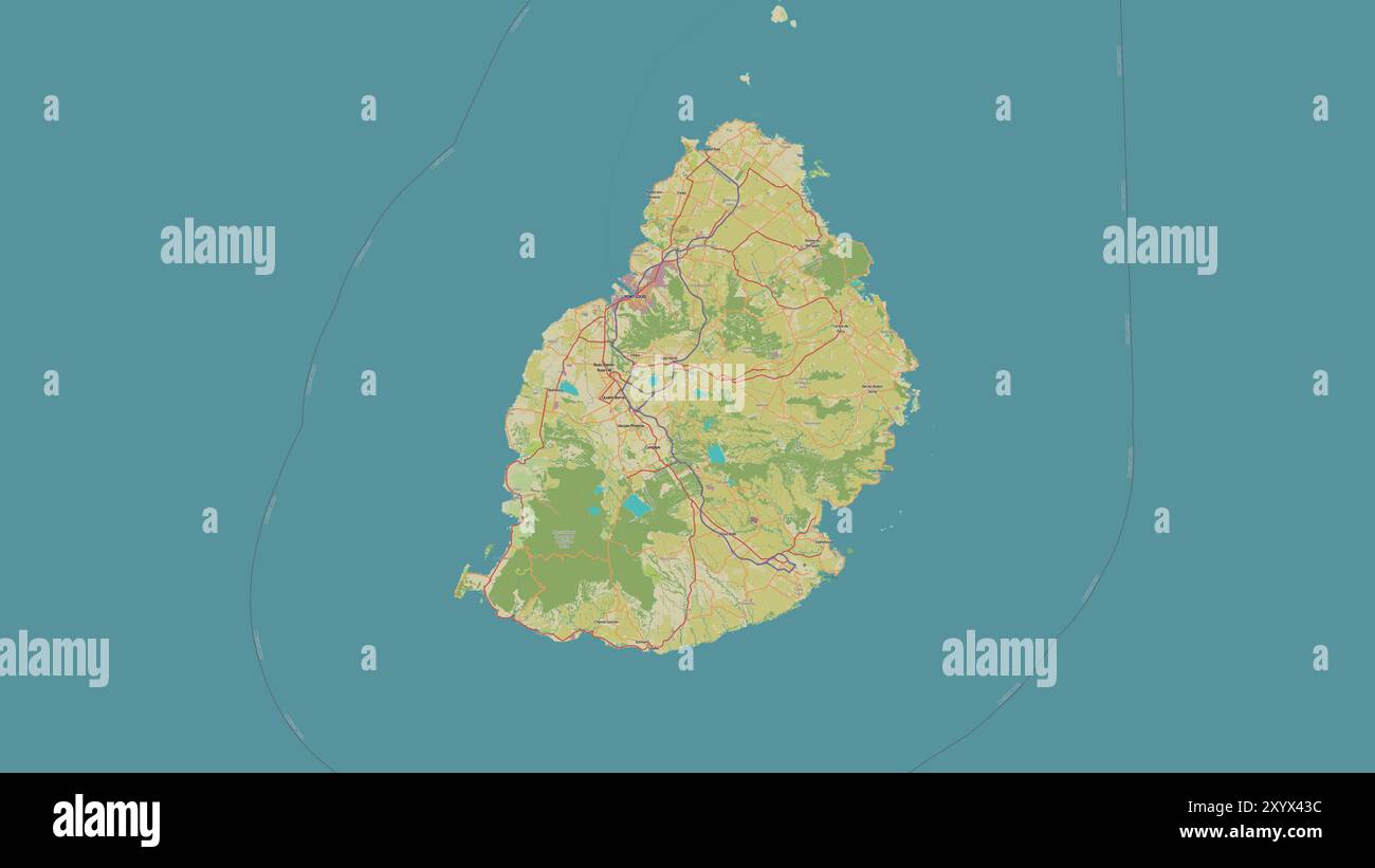 Isle Mauritius in the Indian Ocean on a topographic, OSM Humanitarian ...