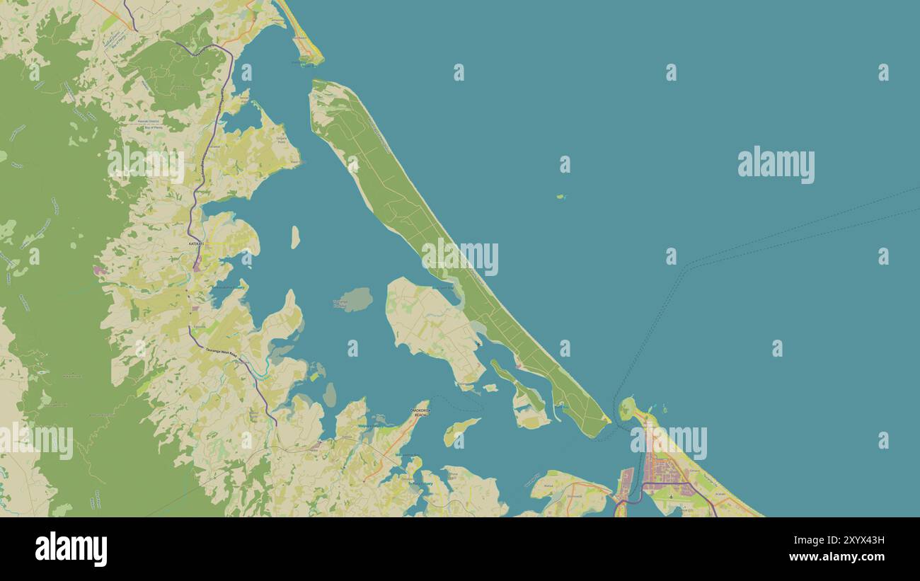 Matakana Island in the South Pacific Ocean on a topographic, OSM ...