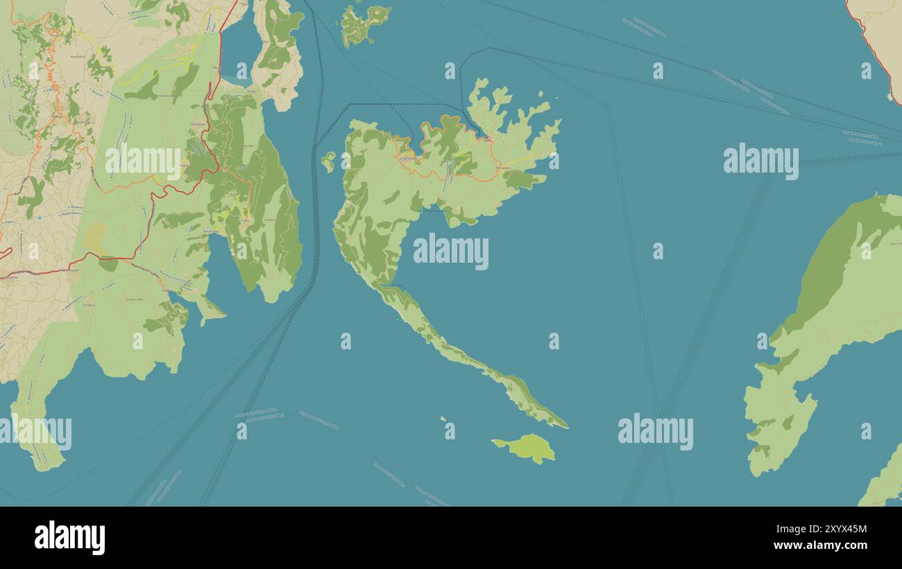 Meganisi Island in the Ionian Sea on a topographic, OSM Humanitarian ...