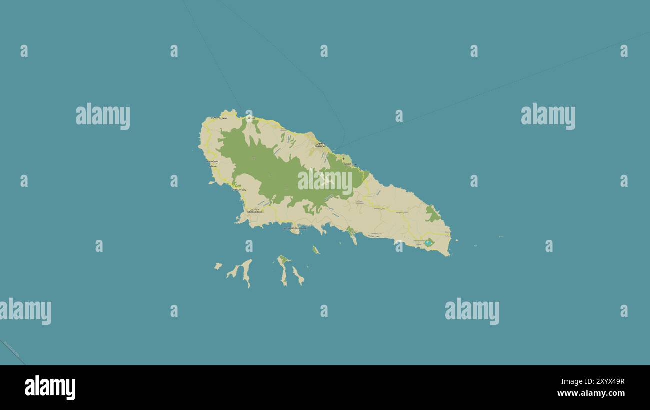 Moheli Island in the Mozambique Channel on a topographic, OSM ...