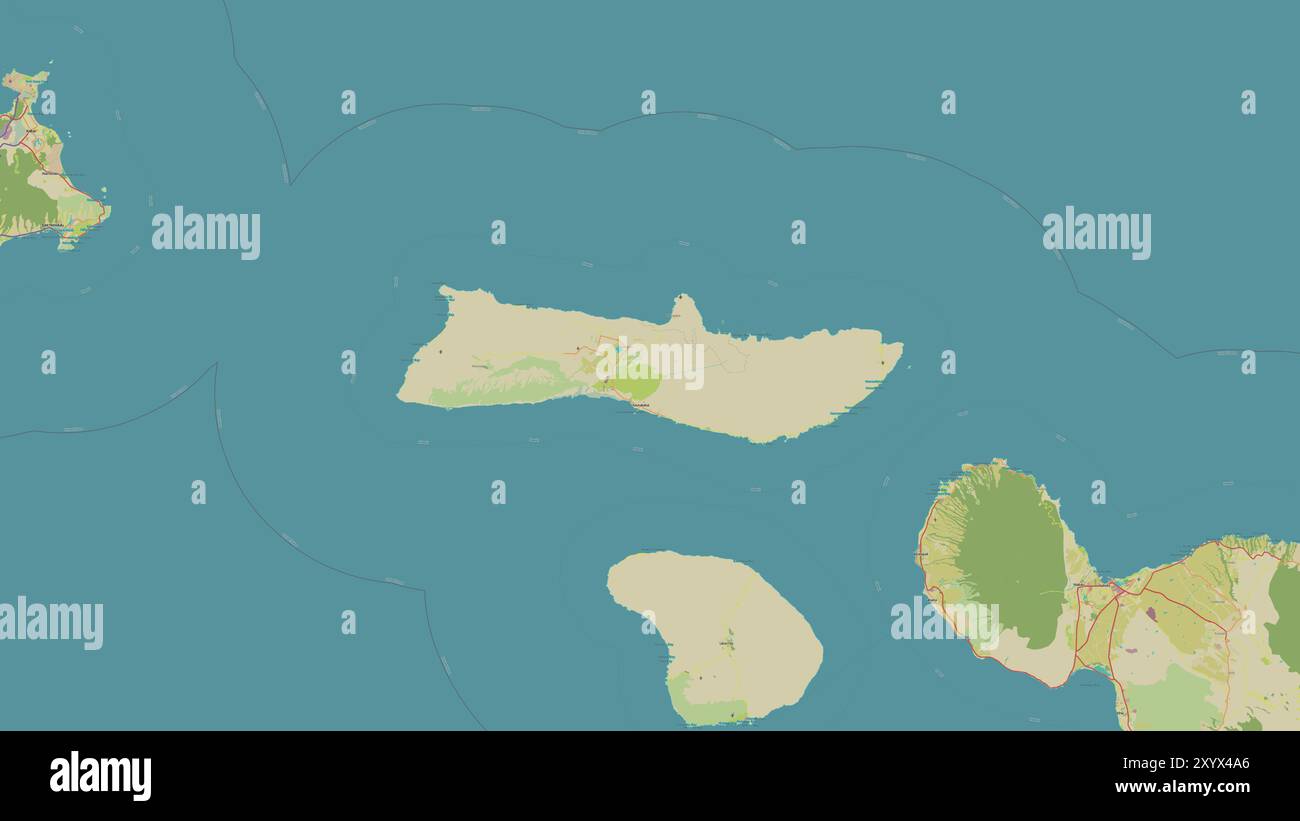 Molokai Island in the North Pacific Ocean on a topographic, OSM ...