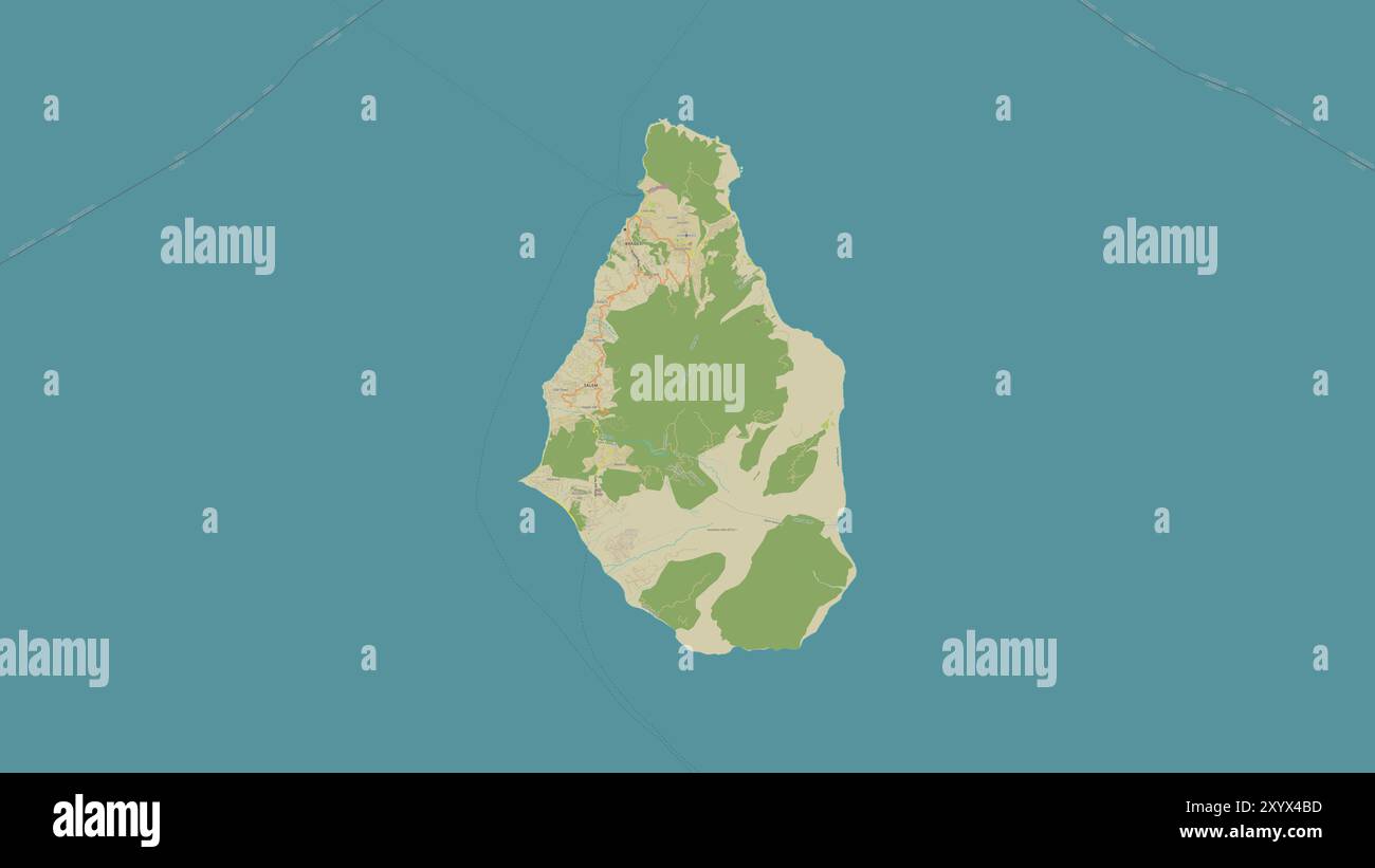 Montserrat Island in the Caribbean Sea on a topographic, OSM ...