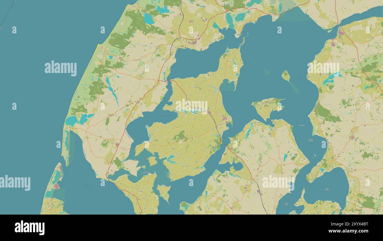 Mors Island in the North Sea on a topographic, OSM Humanitarian style ...