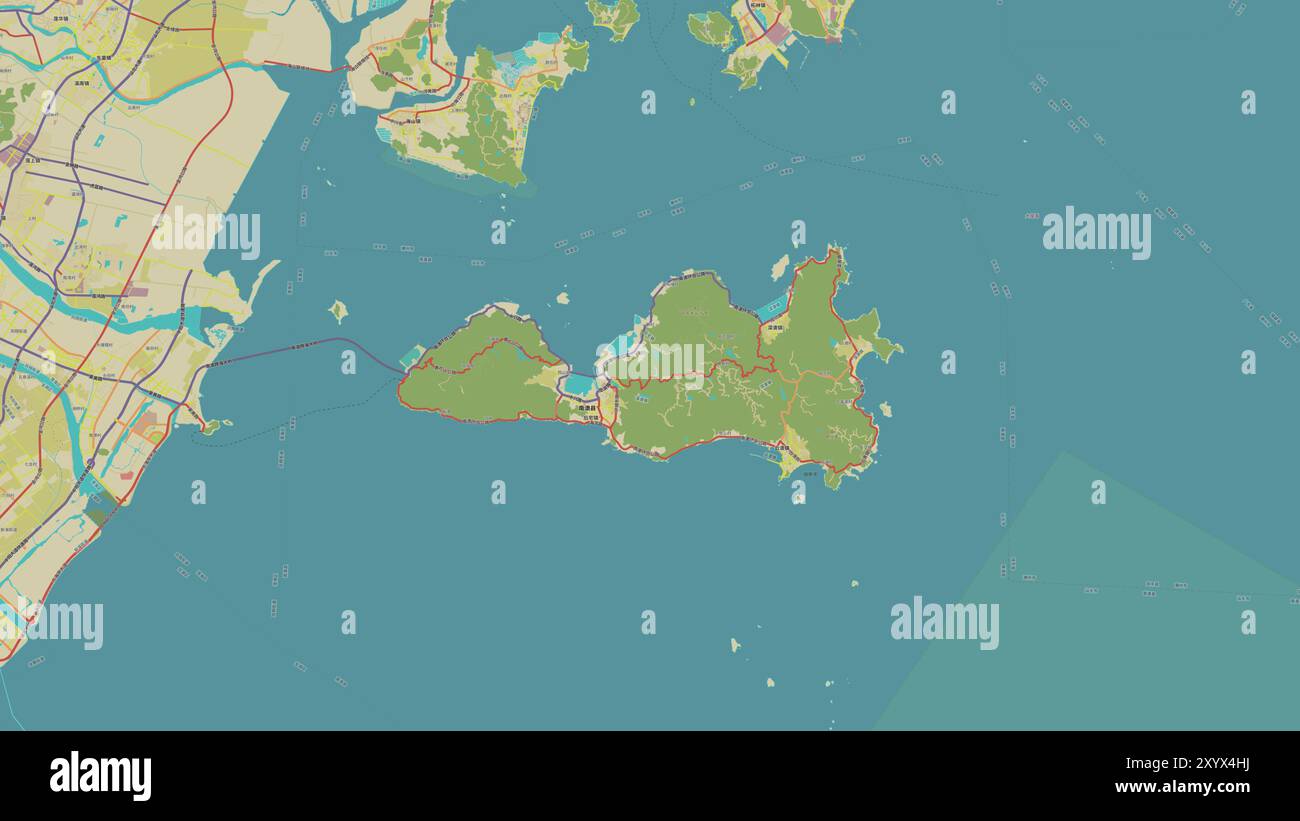 Nan'ao Island in the South China Sea on a topographic, OSM Humanitarian ...