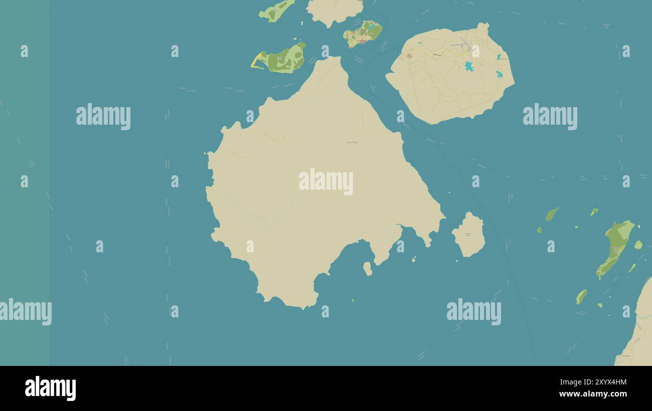 Muralug Island in the Coral Sea on a topographic, OSM Humanitarian ...