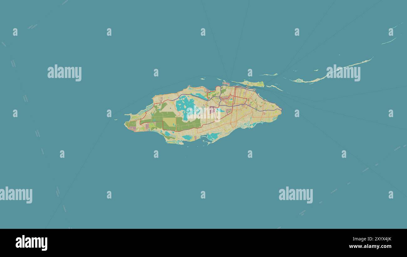 New Providence Island in the North Atlantic Ocean on a topographic, OSM ...