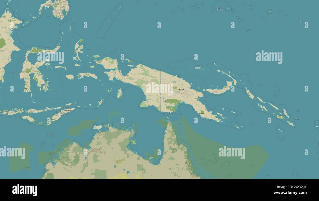 New Guinea Island in the Ceram Sea on a topographic, OSM Humanitarian style map Stock Photo - Alamy