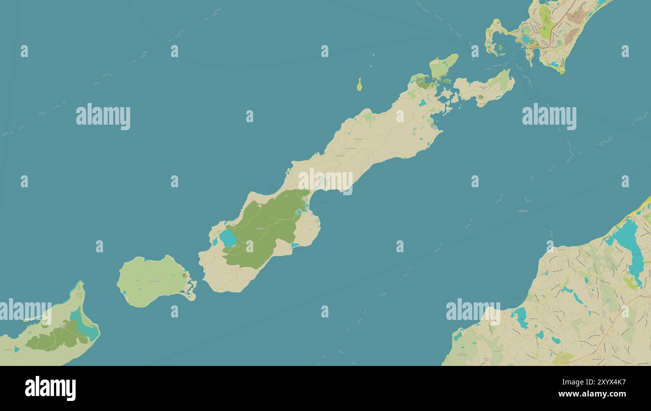 Naushon Island in the North Atlantic Ocean on a topographic, OSM ...