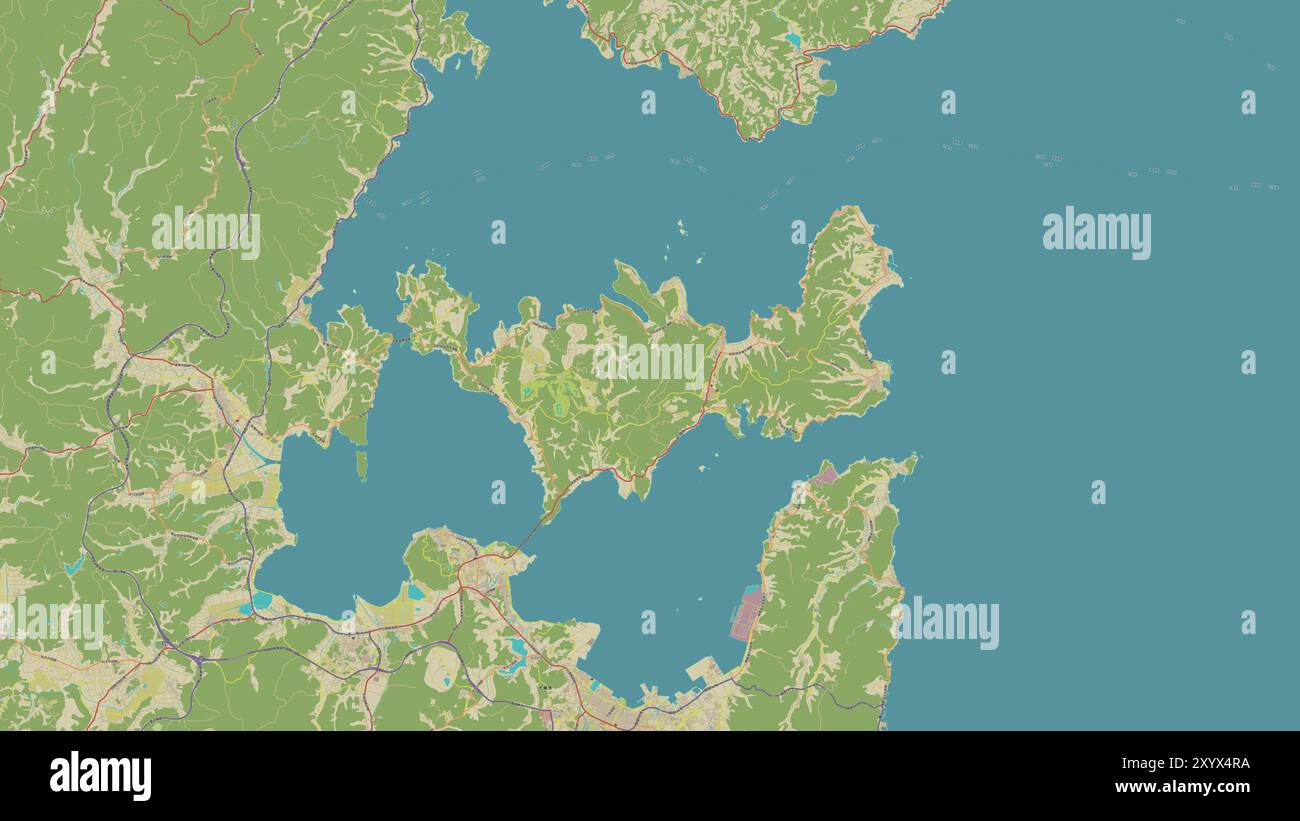 Noto Island in the Japan Sea on a topographic, OSM Humanitarian style ...