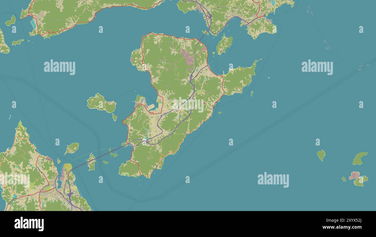 Oshima Island in the Seto Naikai or Inland Sea on a topographic, OSM ...