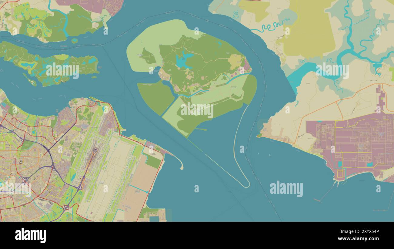 Pulau Tekong Camp in the Singapore Strait on a topographic, OSM ...