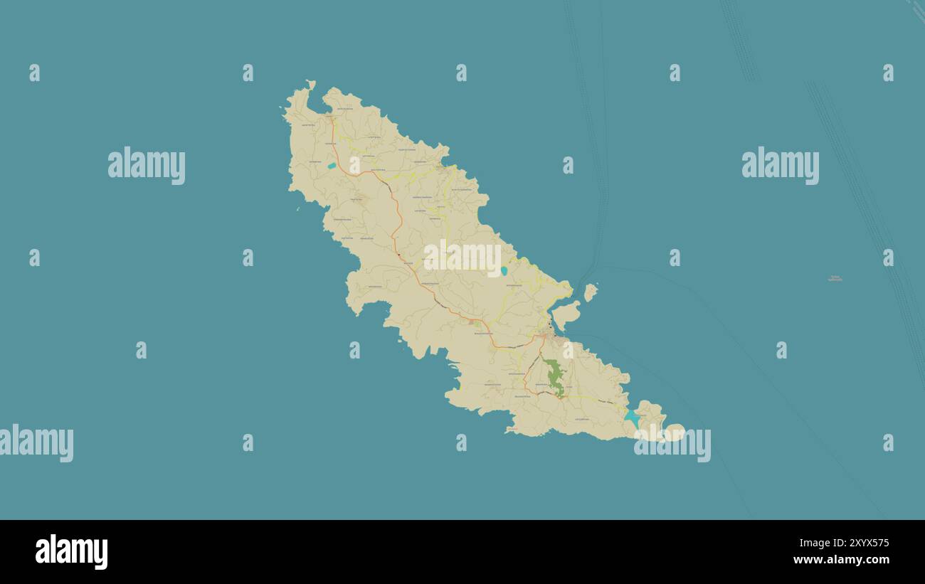 Paxos Island in the Ionian Sea on a topographic, OSM Humanitarian style ...