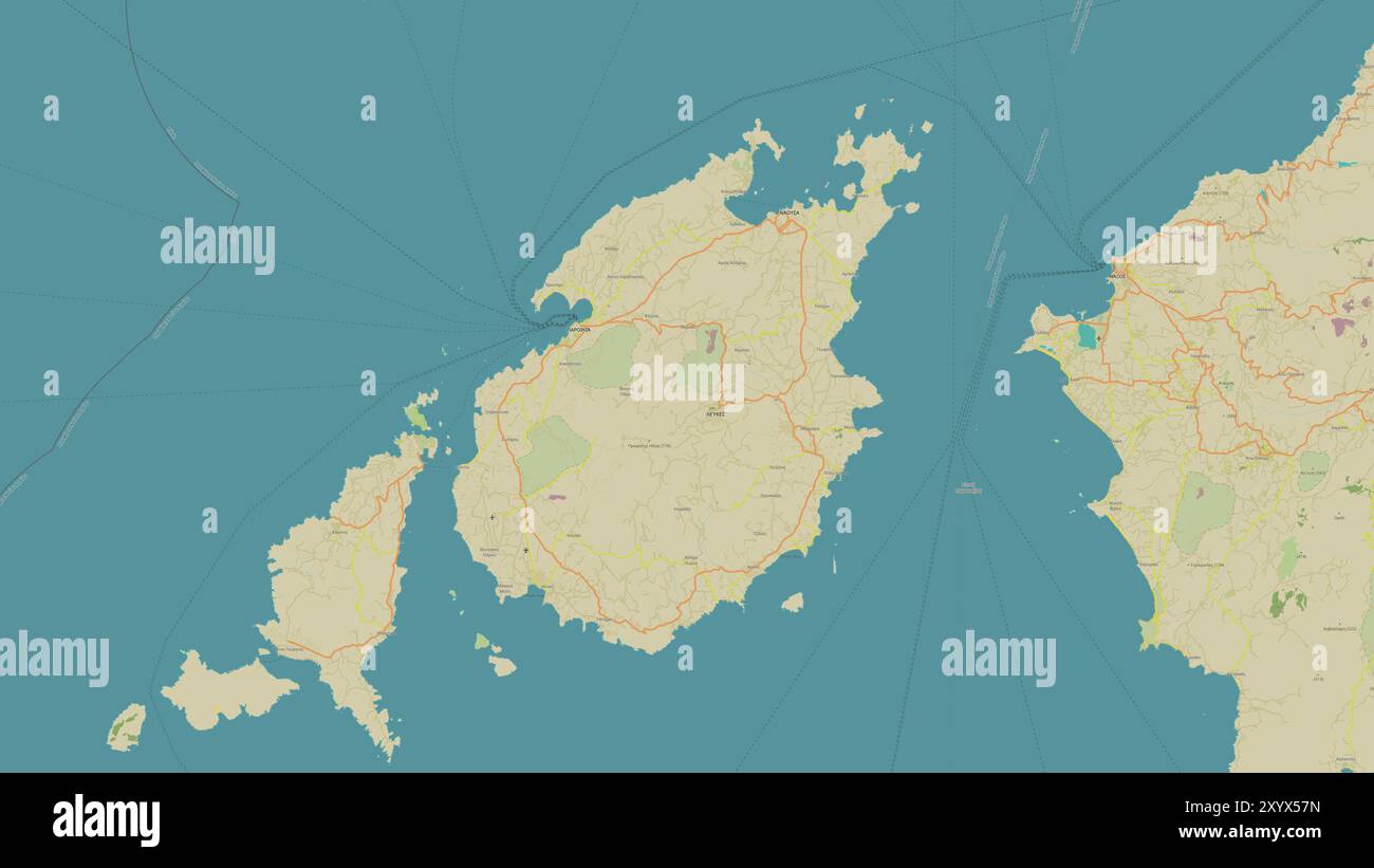 Paros Island in the Aegean Sea on a topographic, OSM Humanitarian style ...