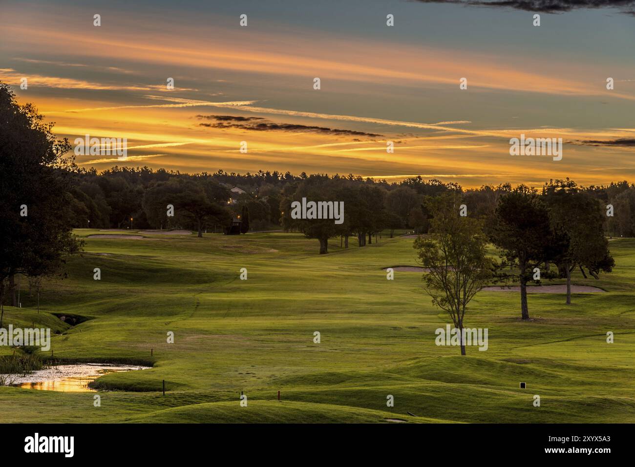 Colorful sunrise at a golf course Stock Photo - Alamy