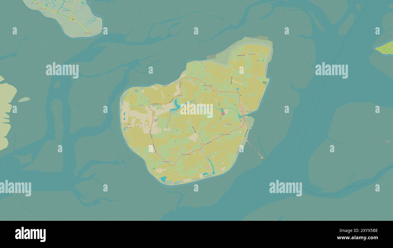 Pellworm Island in the North Sea on a topographic, OSM Humanitarian ...