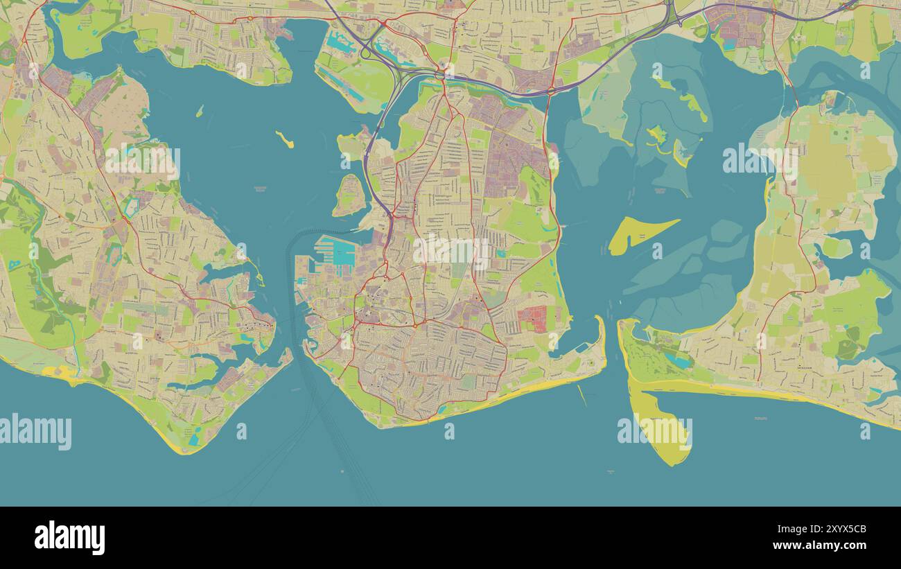 Portsea Island in the English Channel on a topographic, OSM ...