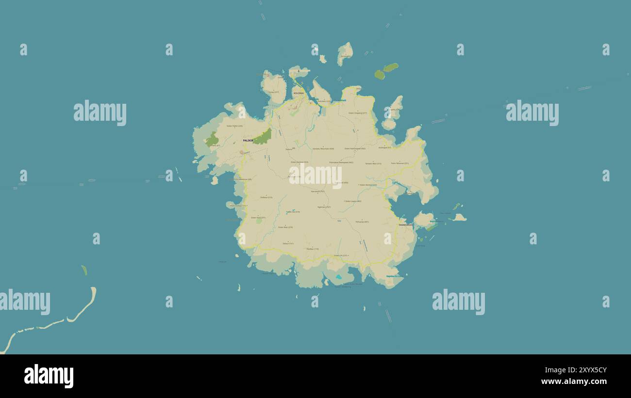 Ponape Island in the North Pacific Ocean on a topographic, OSM ...