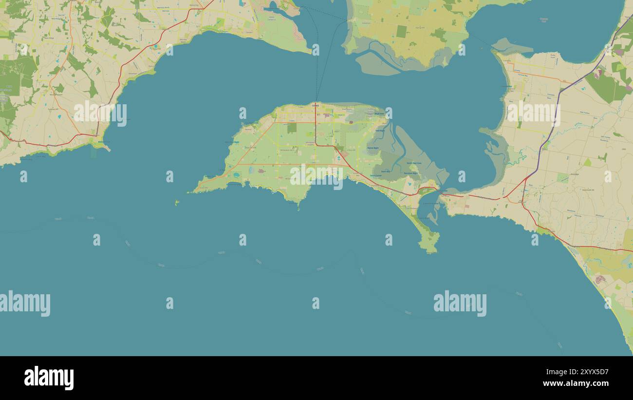 Phillip Island in the Bass Strait on a topographic, OSM Humanitarian ...