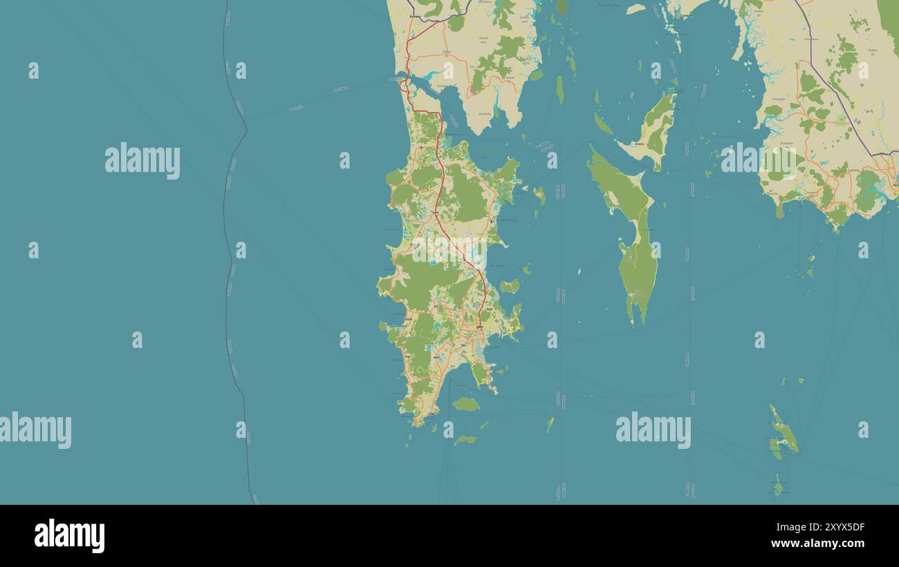 Phuket Island in the Malacca Strait on a topographic, OSM Humanitarian ...