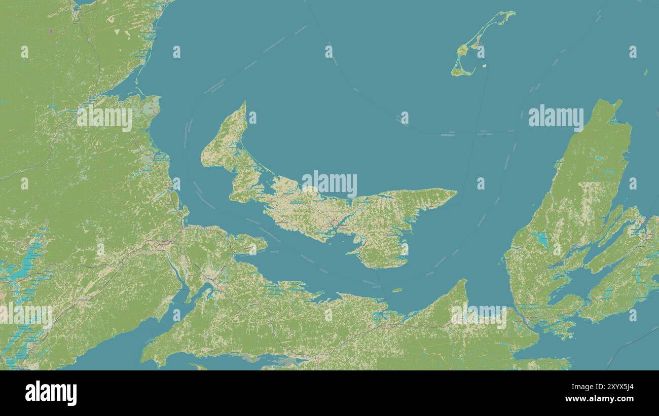 Prince Edward Island in the Gulf of St. Lawrence on a topographic, OSM ...
