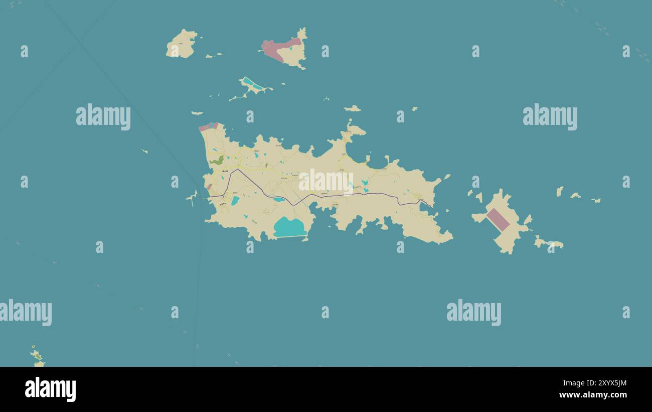 Qushan Island in the Eastern China Sea on a topographic, OSM ...