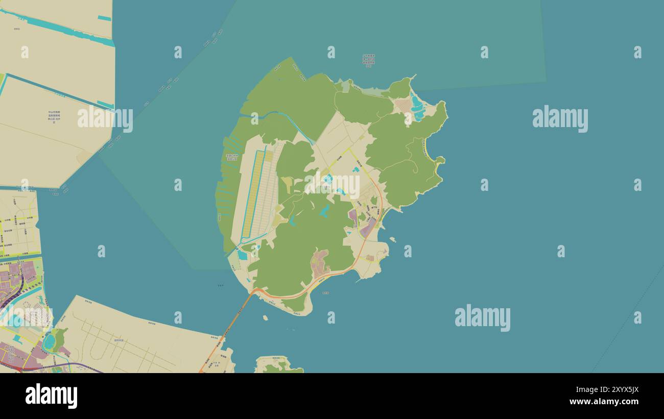 Qi'ao Island in the South China Sea on a topographic, OSM Humanitarian ...