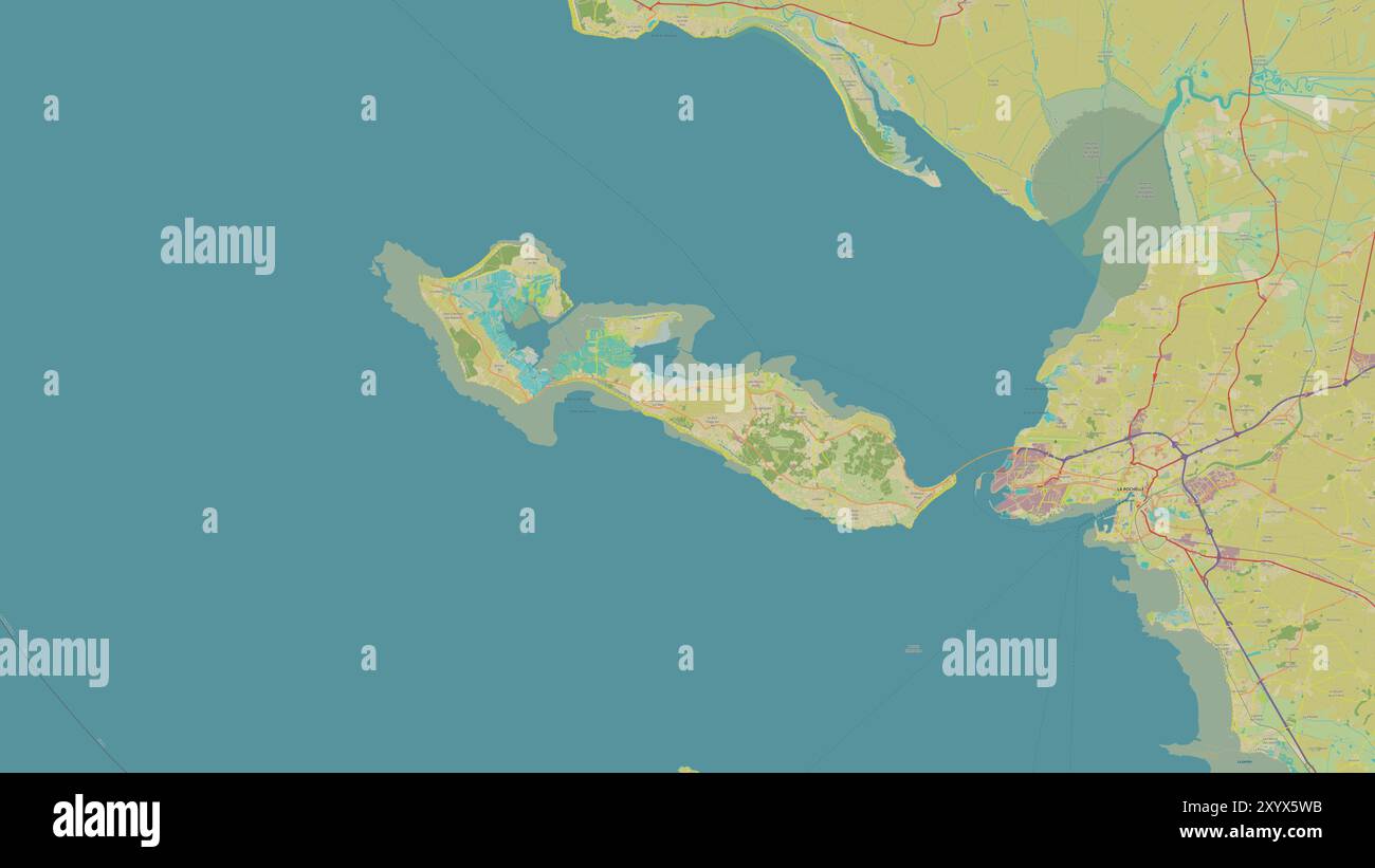 Ile de Re in the Bay of Biscay on a topographic, OSM Humanitarian style ...