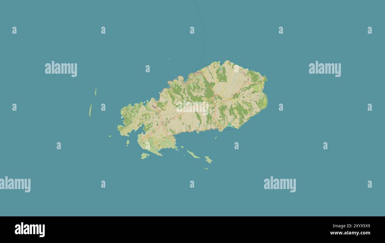 Rodrigues Island in the Indian Ocean on a topographic, OSM Humanitarian ...